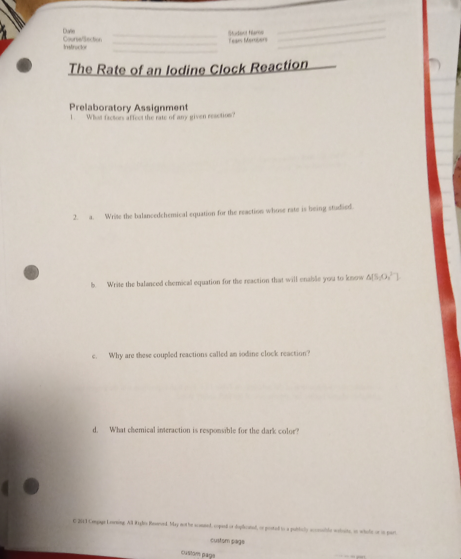 Solved Instructor The Rate of an lodine Clock Reaction | Chegg.com