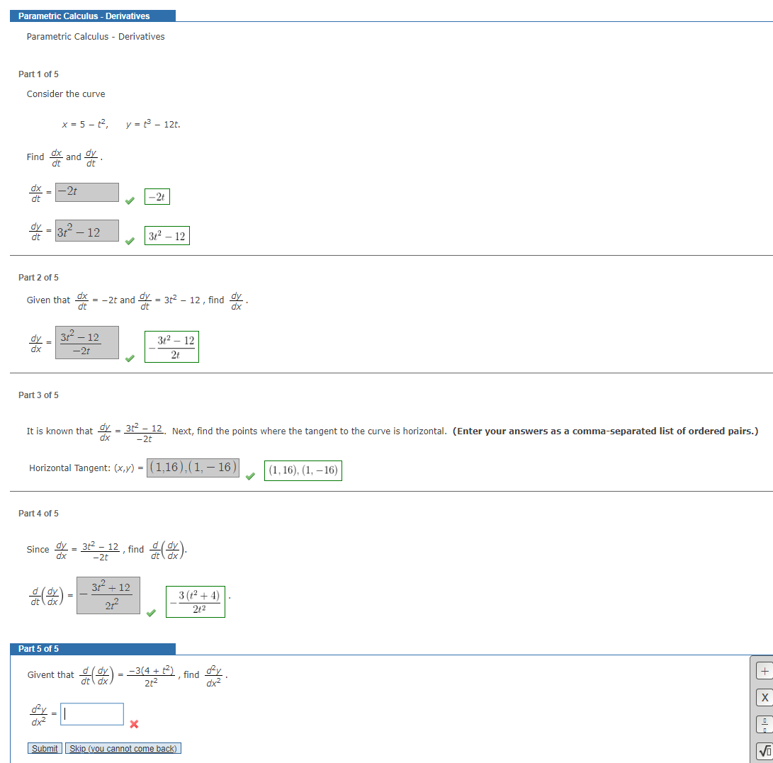 Parametric Calculus - ﻿DerivativesParametric Calculus | Chegg.com