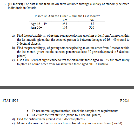 Solved by an EXPERT 3. ( 10 ﻿marks) ﻿The data in the table below were | Chegg.com