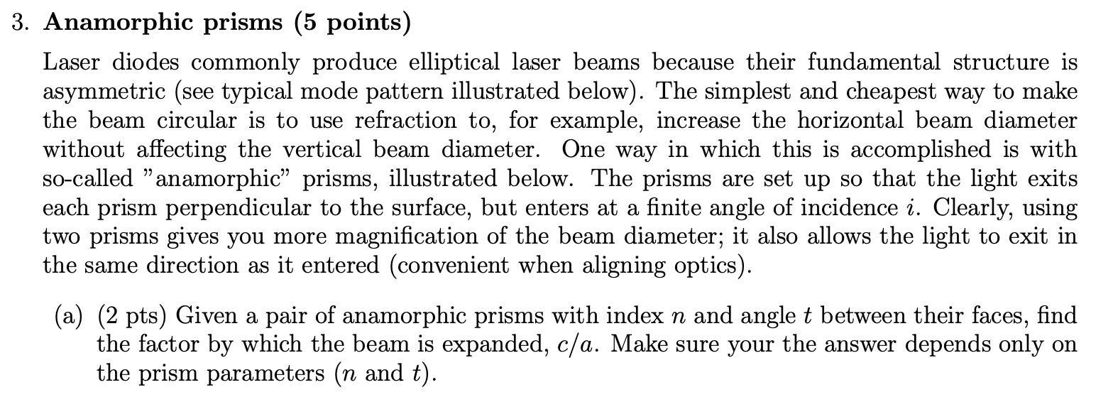 3. Anamorphic prisms (5 points) Laser diodes commonly | Chegg.com