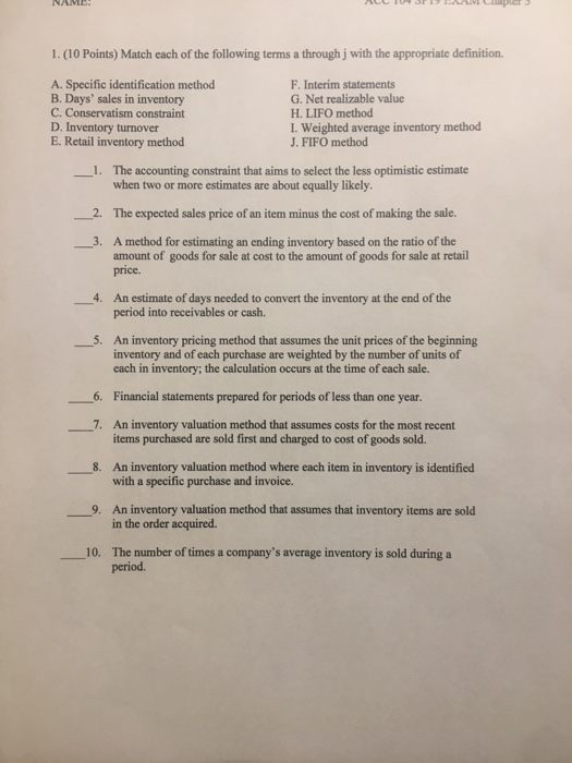 Solved 1.(10 Points) Match each of the following terms a | Chegg.com
