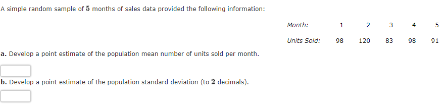 Solved A simple random sample of 5 months of sales data | Chegg.com