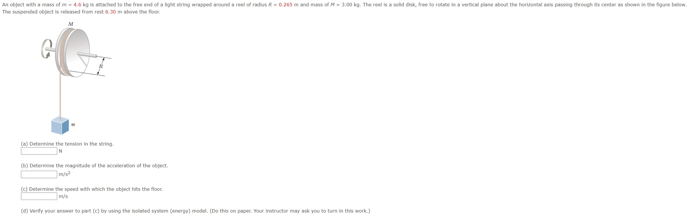 Solved he suspended object is released from rest 6.30 m | Chegg.com
