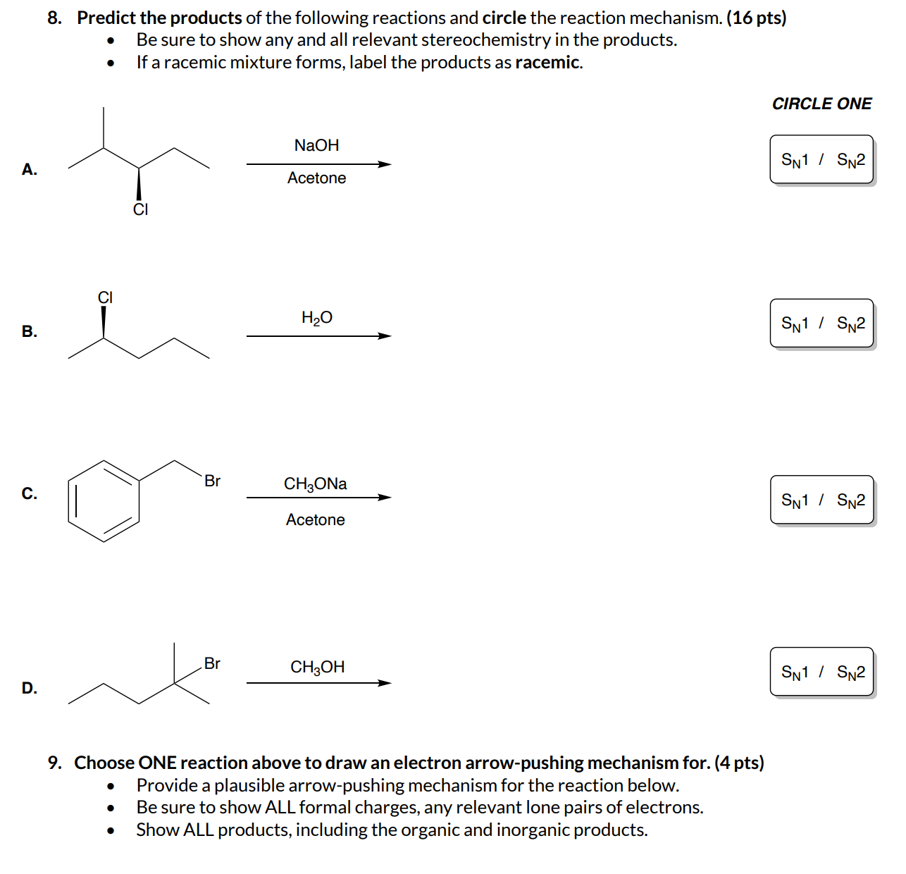 Solved 8. Predict the products of the following reactions | Chegg.com