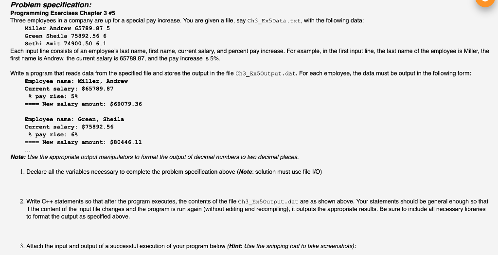 Solved Problem specification: Programming Exercises Chapter | Chegg.com