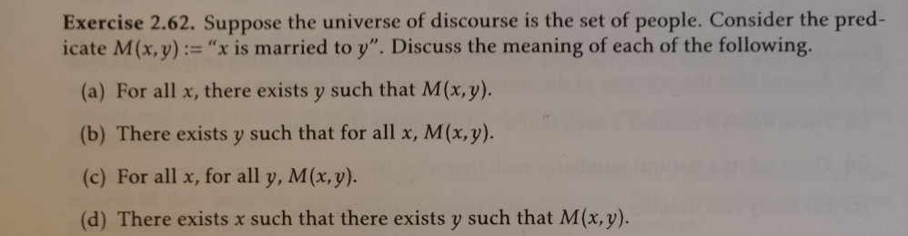 Solved Exercise 2.62. Suppose the universe of discourse is | Chegg.com