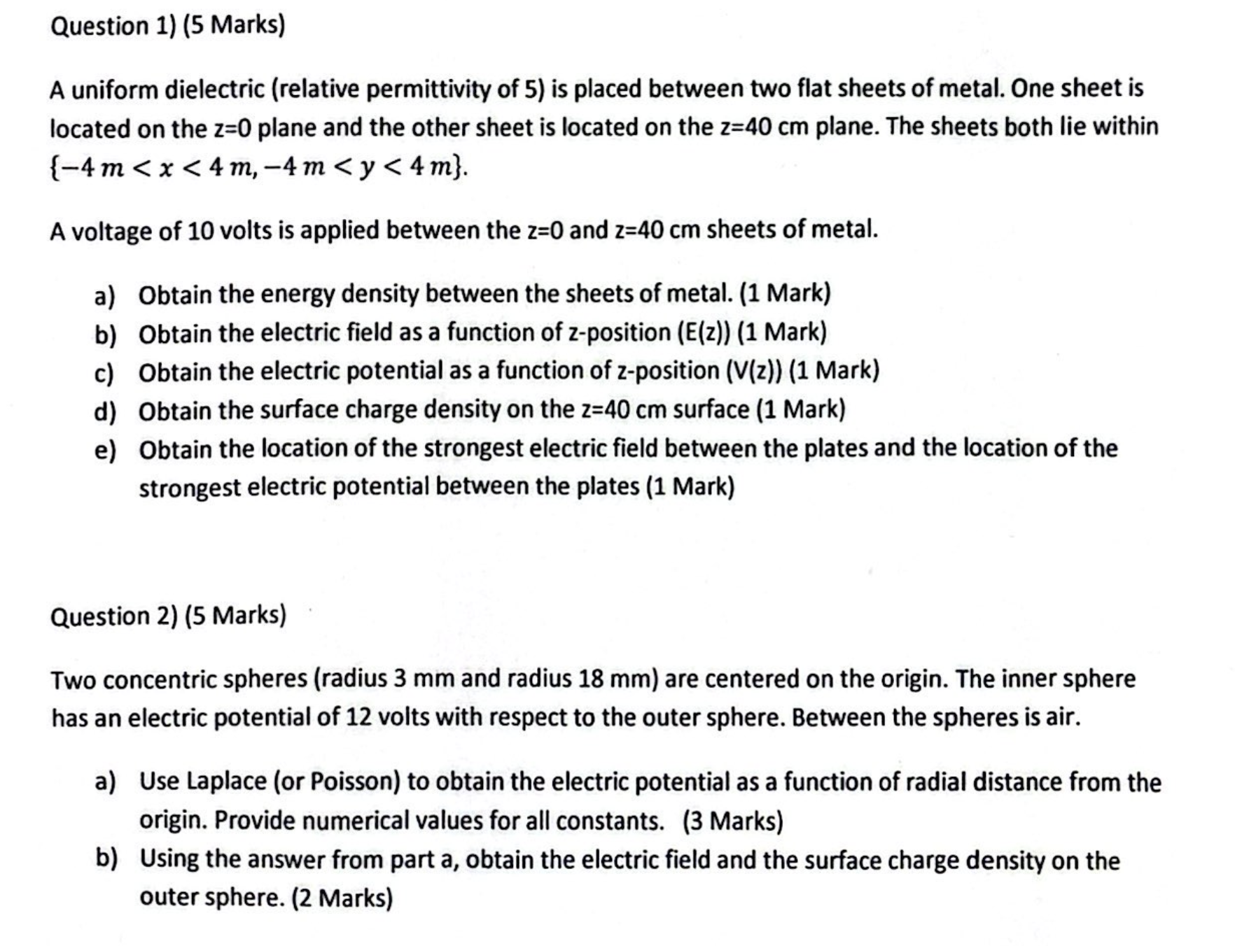 Question 1) (5 ﻿Marks) ﻿A uniform dielectric | Chegg.com