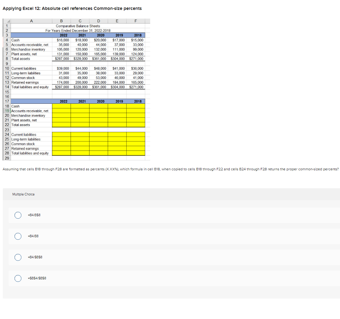 Solved Applylng Excel 12: Absolute cell references | Chegg.com