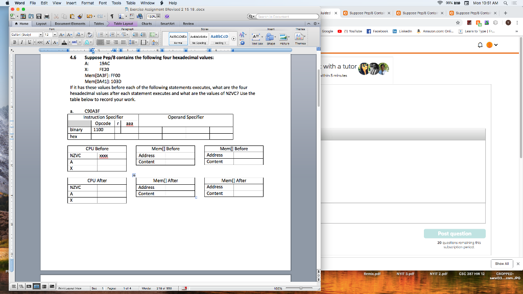 ek word File Edit View Insert Format Font Tools Table | Chegg.com
