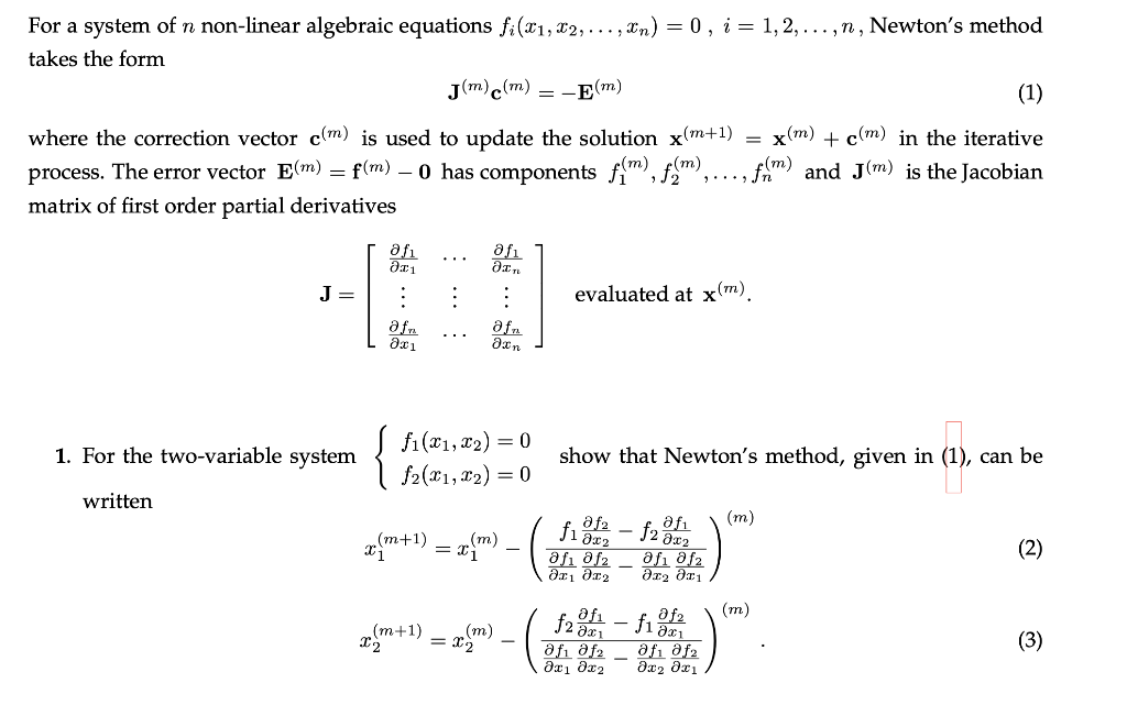 Solved For a system of n non-linear algebraic equations | Chegg.com