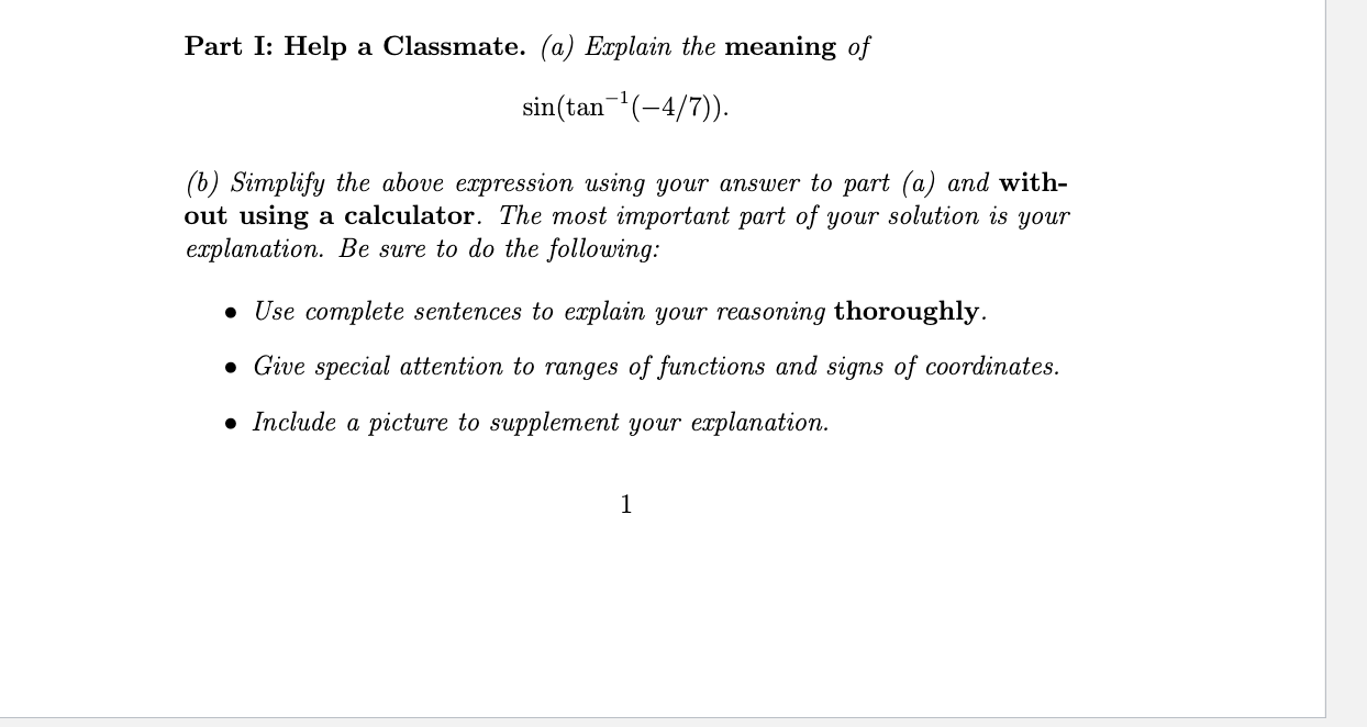 Solved Part I: Help a Classmate. (a) Explain the meaning of | Chegg.com