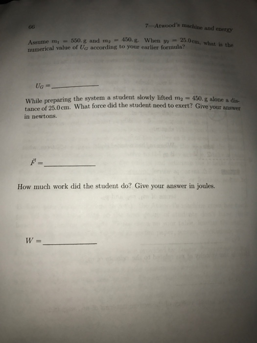 Solved Pre-lab exercise Name: Atwood's machine and enrgy | Chegg.com Solved Pre-lab exercise Name: Atwood's machine and enrgy | Chegg.com