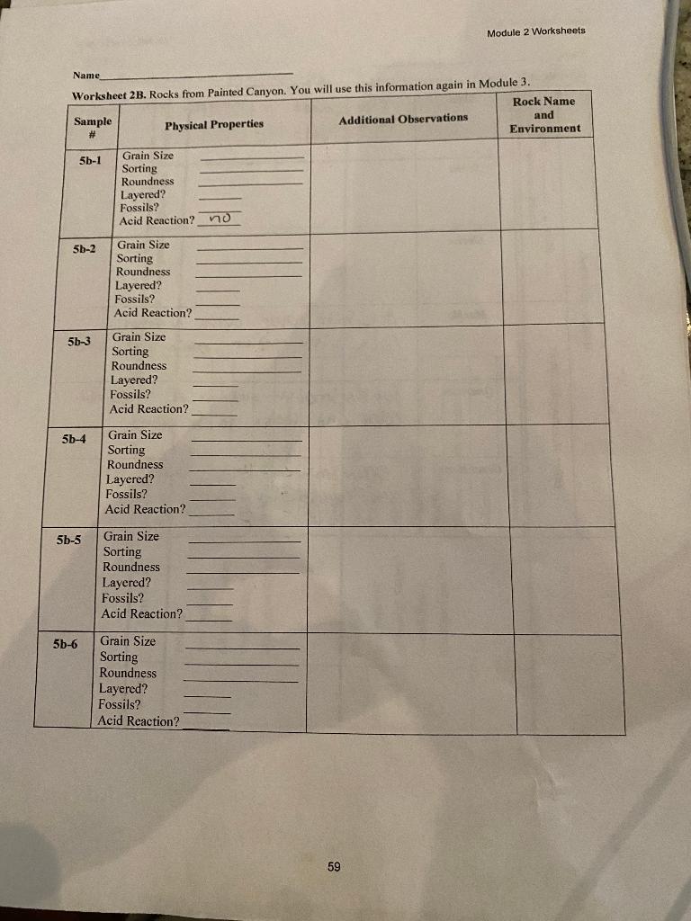 Solved Module 2 Worksheets # Name Worksheet 2B. Rocks from | Chegg.com