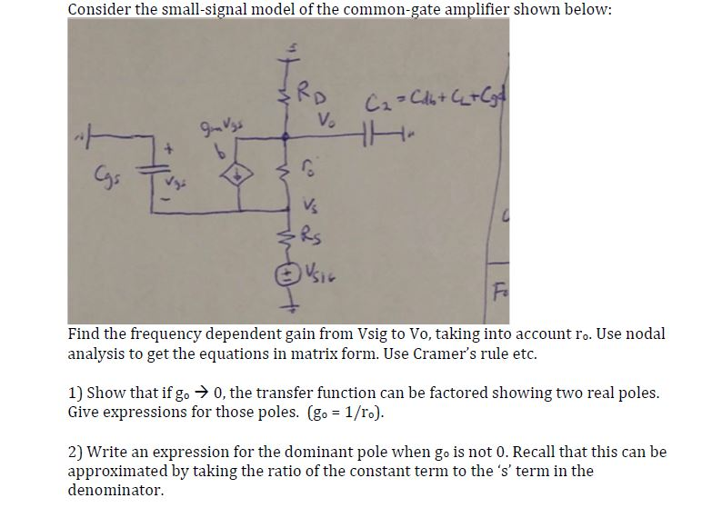 Solved Consider the small-signal model of the common-gate | Chegg.com