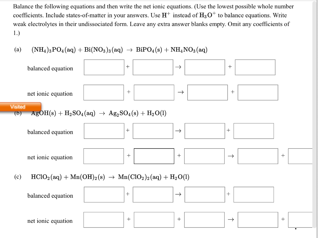 Solved Balance the following equations and then write the | Chegg.com
