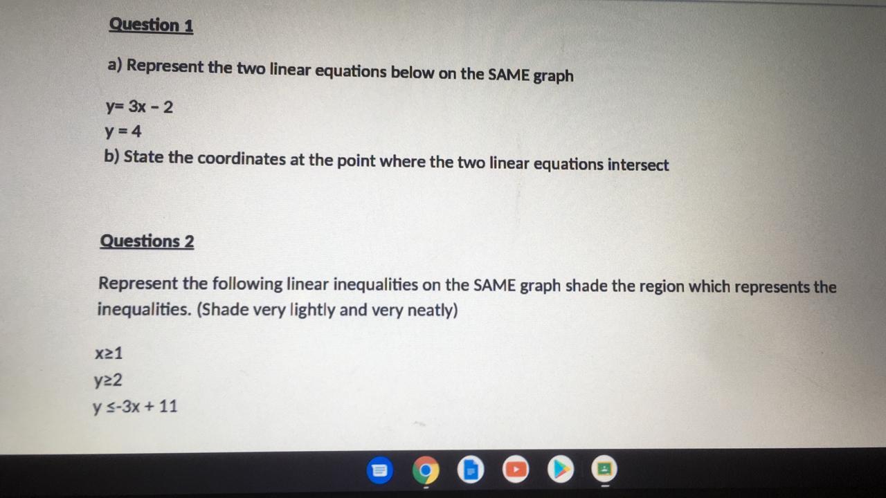 Solved Question 1 a) Represent the two linear equations | Chegg.com