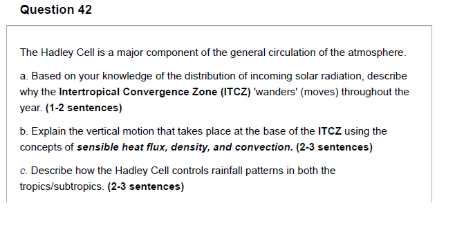 Solved The Hadley Cell is a major component of the general | Chegg.com