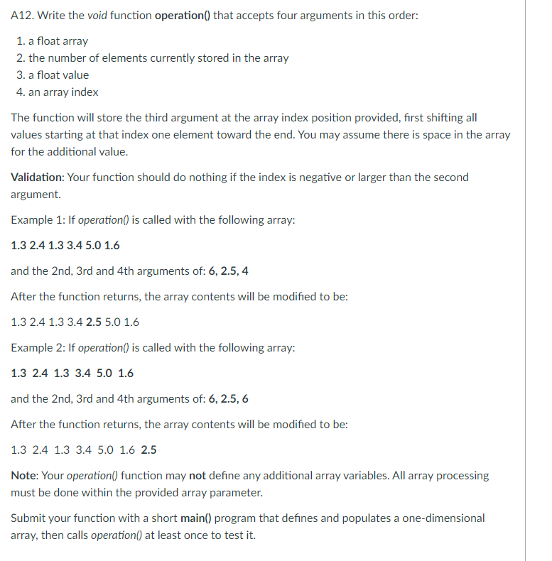 Solved A12 Write The Void Function Operation That Accepts 9185