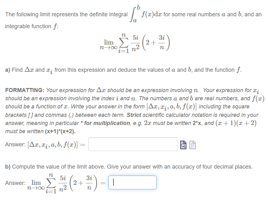 Solved The following limit represents the definite integral | Chegg.com