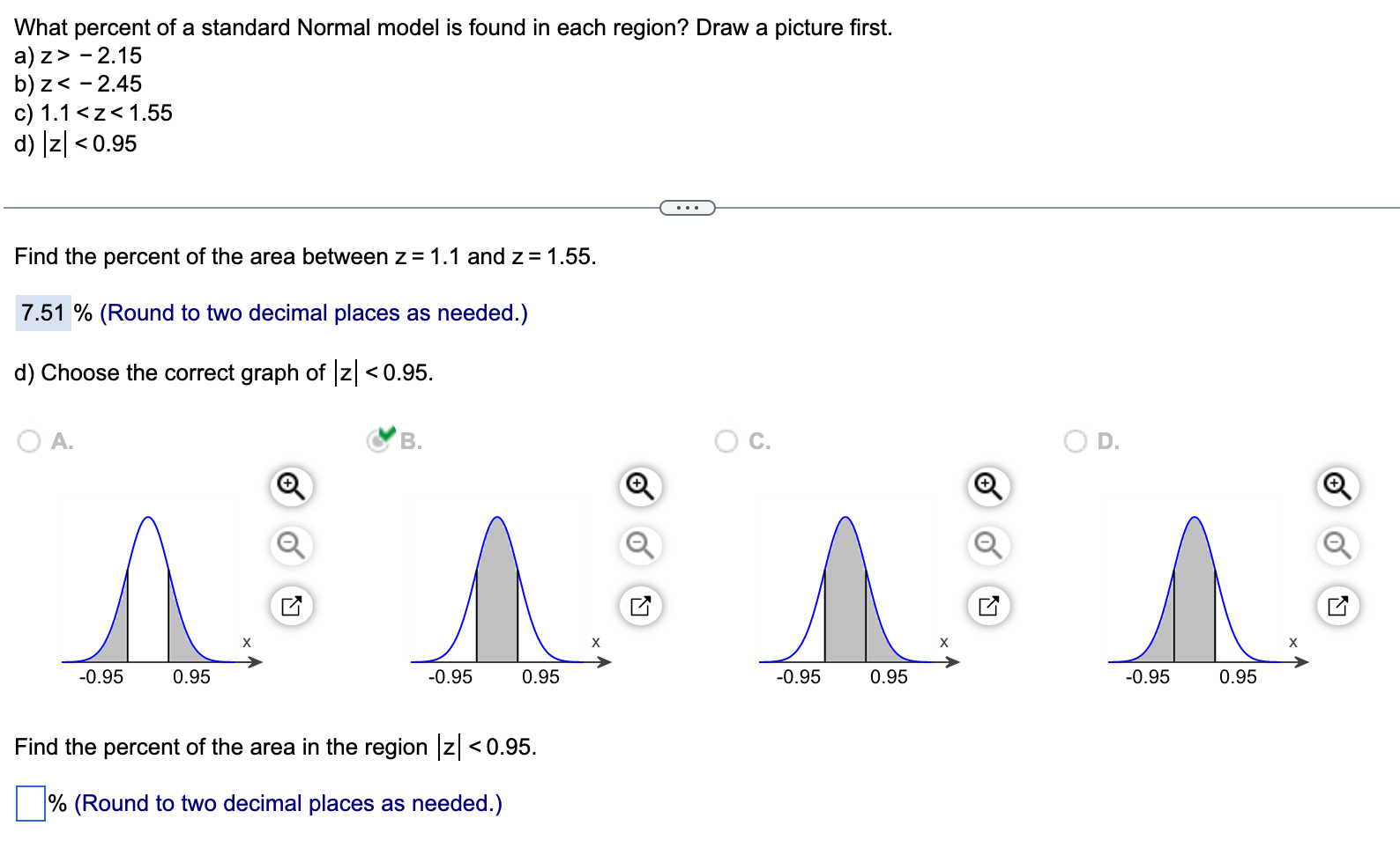 Solved What percent of a standard Normal model is found in | Chegg.com