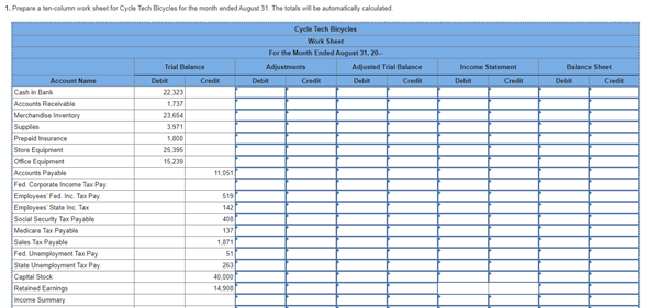 Solved Problem 18-7 Completing a Ten-Column Work Sheet The | Chegg.com