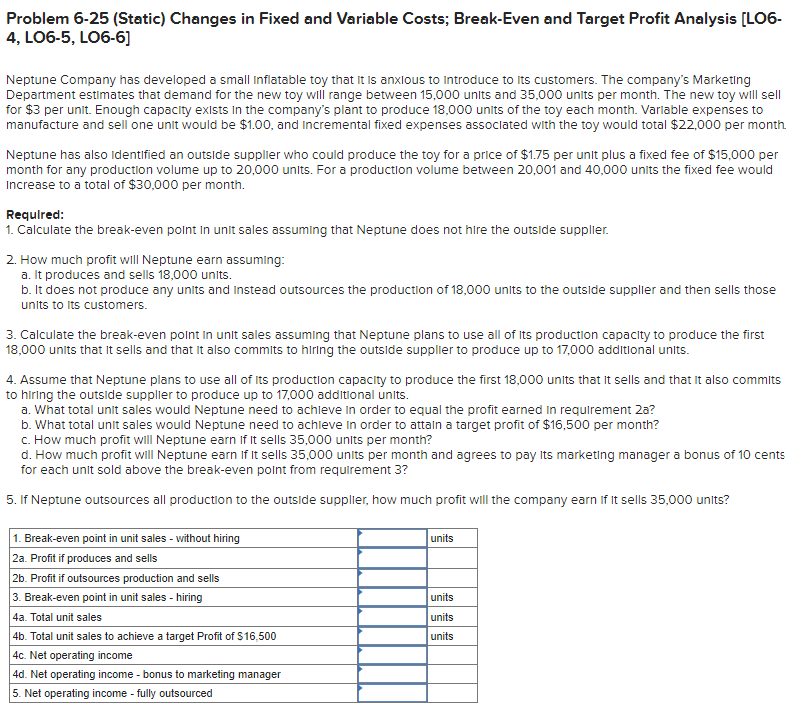 Solved Problem 6-25 (Static) Changes in Fixed and Variable | Chegg.com