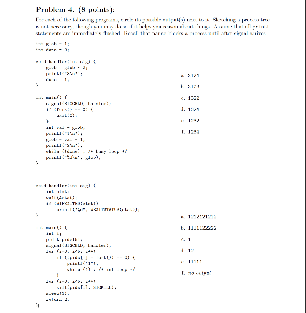 Solved Problem 4. (8 points): For each of the following | Chegg.com