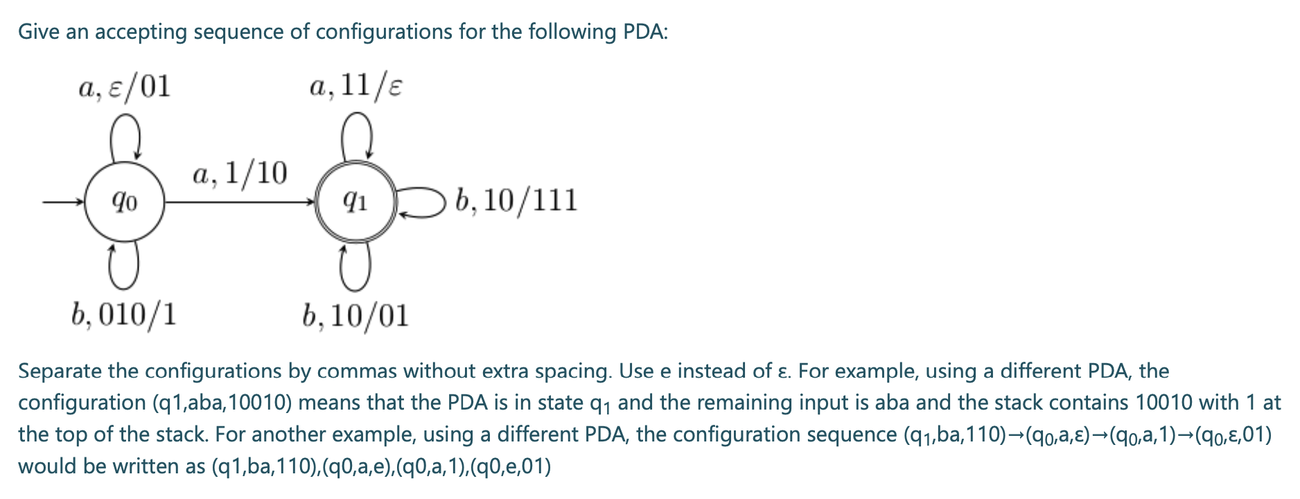 Solved Give an accepting sequence of configurations for the | Chegg.com