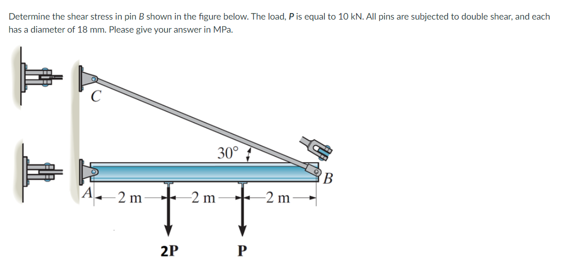 Solved Determine the shear stress in pin B shown in the | Chegg.com