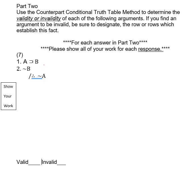 Solved Part Two Use the Counterpart Conditional Truth Table | Chegg.com