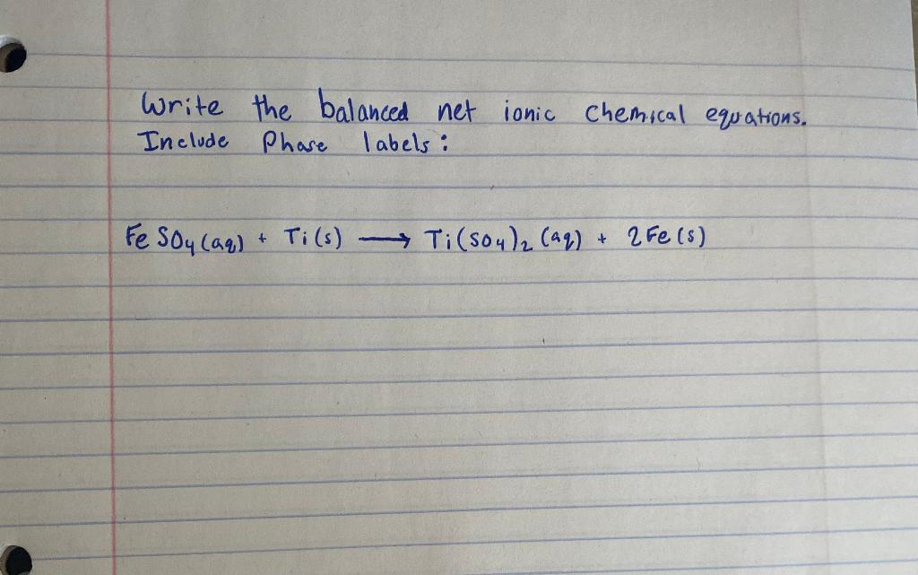 Solved Write the balanced net ionic chemical equations. | Chegg.com