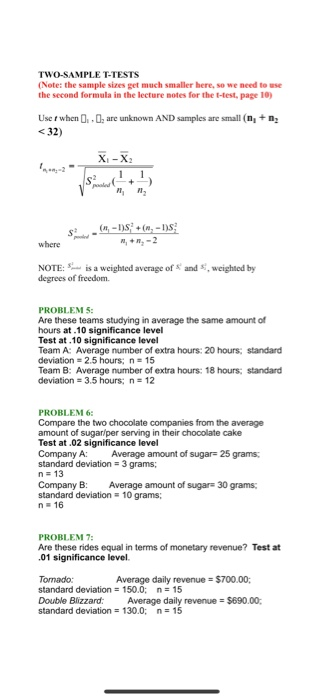 Solved TWO-SAMPLE T-TESTS (Note: the sample sizes get much | Chegg.com