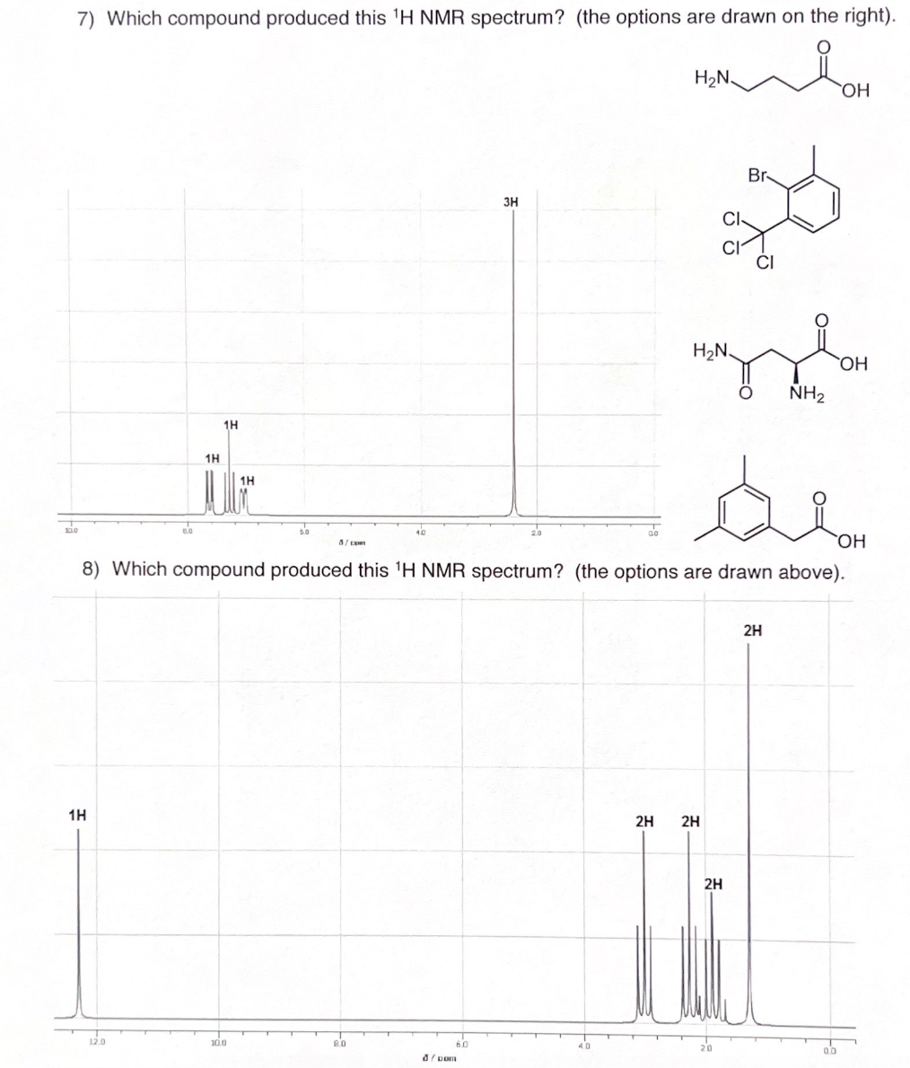 Solved 7) Which compound produced this 1H NMR spectrum? (the | Chegg.com