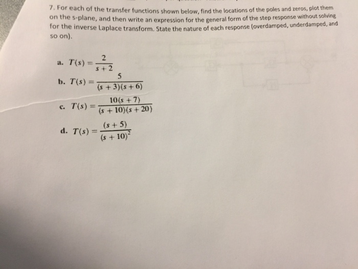 Solved 7. For each of the transfer functions shown below, | Chegg.com