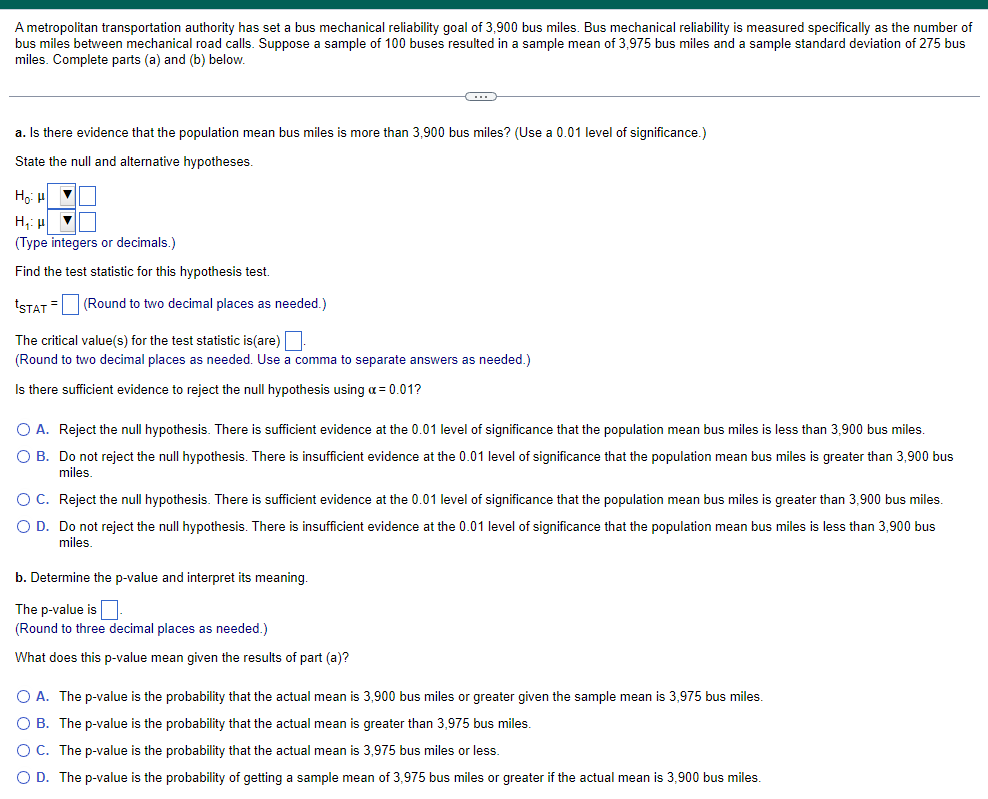 Solved A metropolitan transportation authority has set a bus | Chegg.com