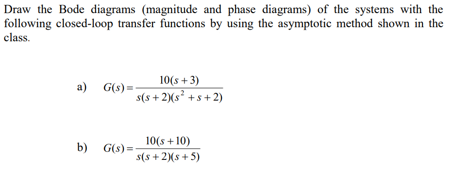 Solved Draw the Bode diagrams (magnitude and phase diagrams) | Chegg.com