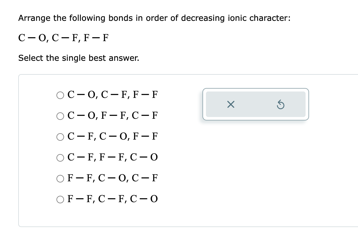 Solved Arrange the following bonds in order of decreasing | Chegg.com