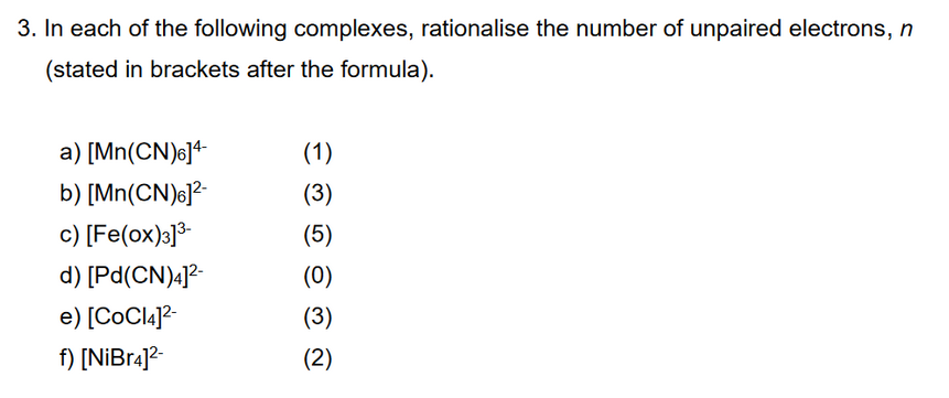 Solved 3. In each of the following complexes, rationalise | Chegg.com