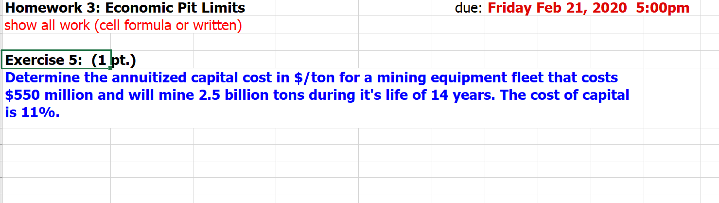 Homework 3: Economic Pit Limits show all work (cell | Chegg.com