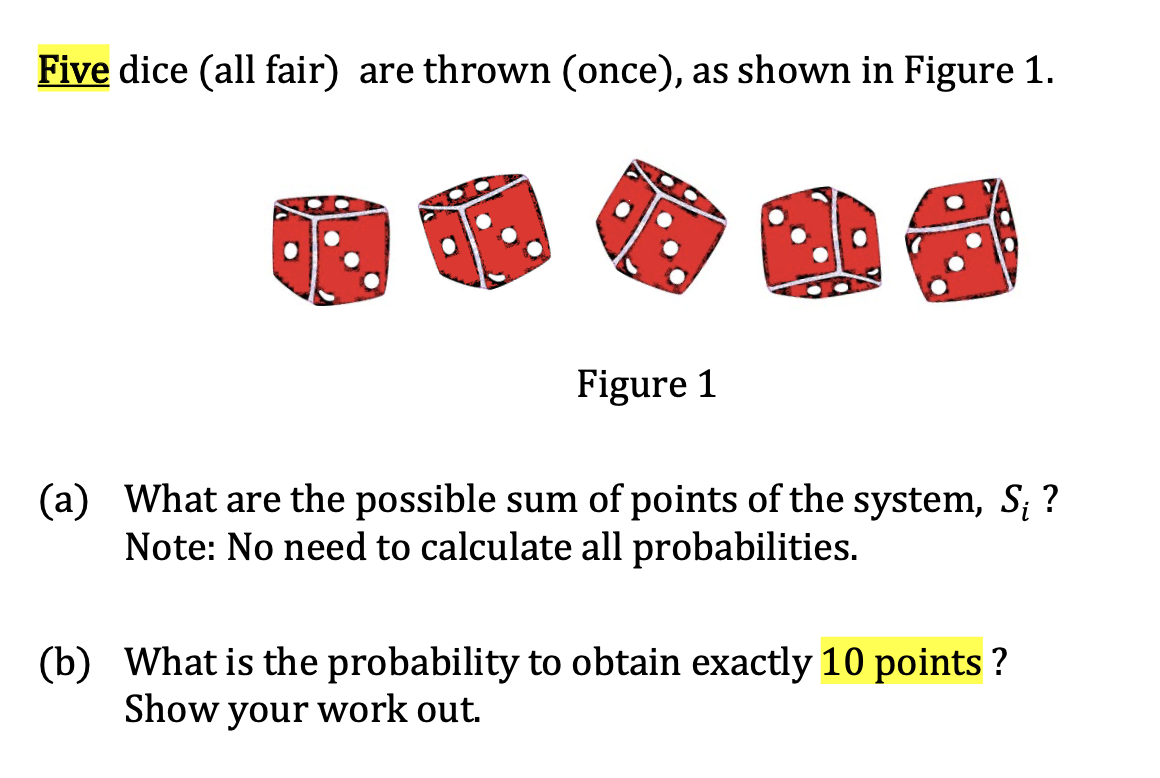 Solved Five dice (all fair) are thrown (once), as shown in | Chegg.com