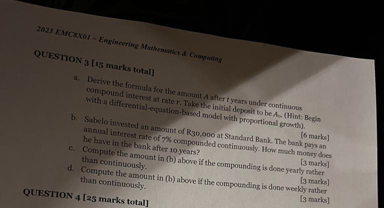 Solved 2023EMC8X01 - Engineering Mathematics \& Computing | Chegg.com
