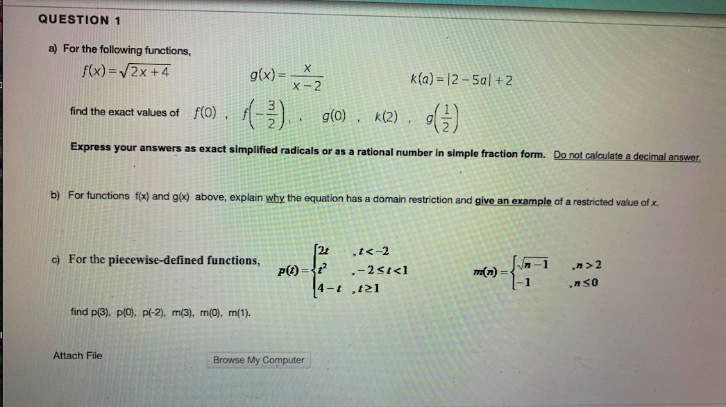 Solved QUESTION 1 a) For the following functions, f(x)=2x+4 | Chegg.com