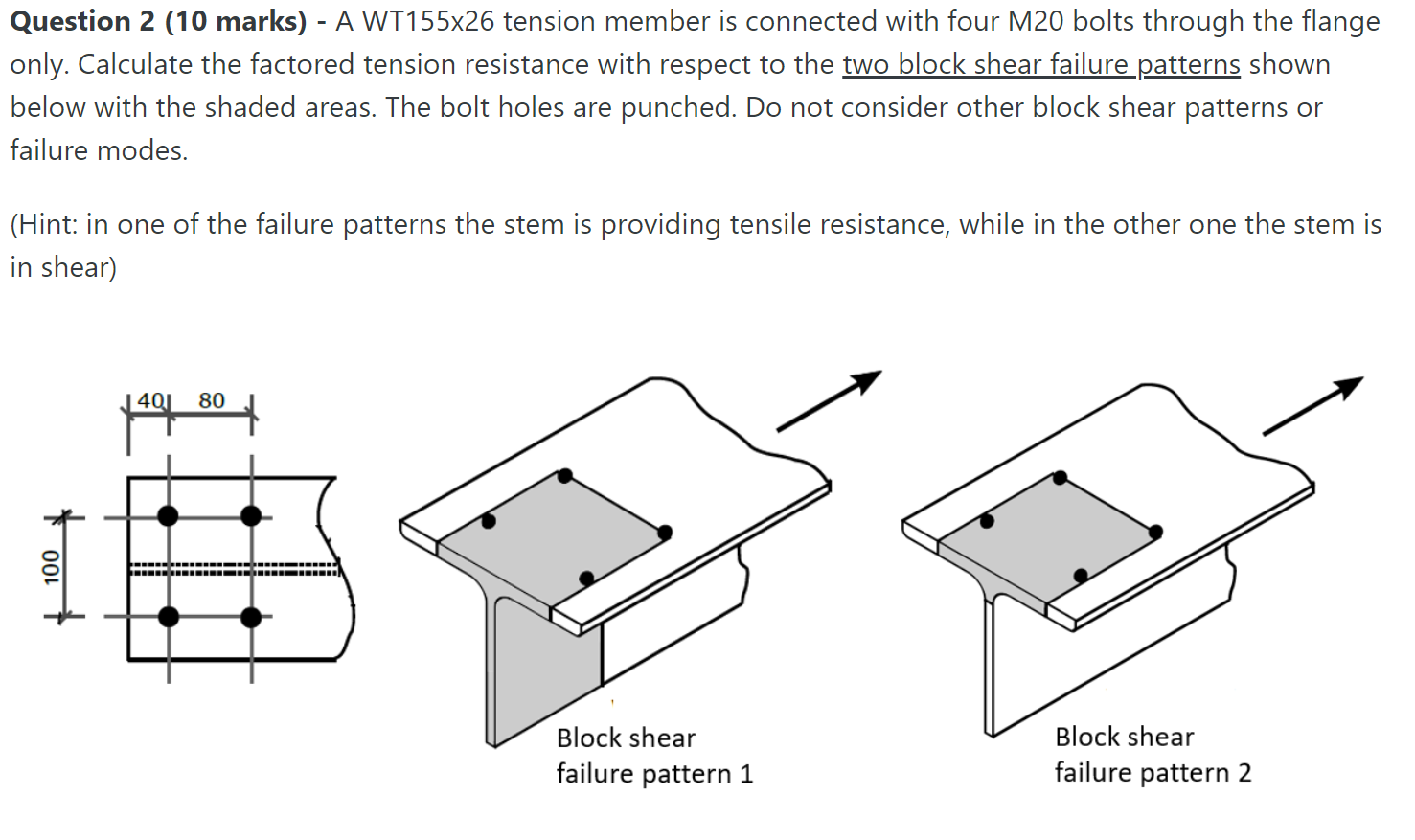 Solved Question 2 (10 marks) - A WT155x26 tension member is | Chegg.com