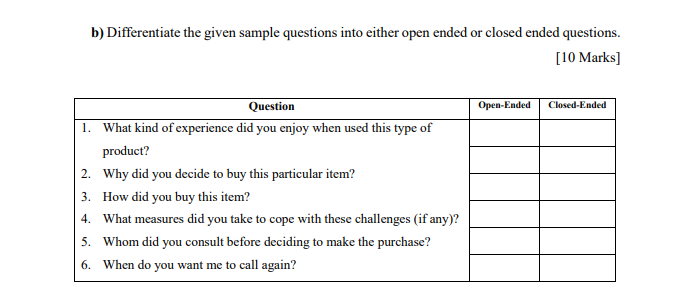 Solved b) Differentiate the given sample questions into | Chegg.com