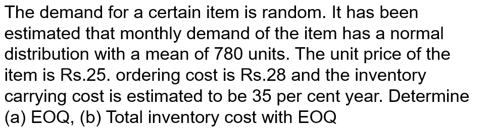The demand for a certain item is random. It has | Chegg.com