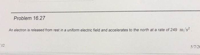 Solved Problem 16.27 An electron is released from rest in a | Chegg.com
