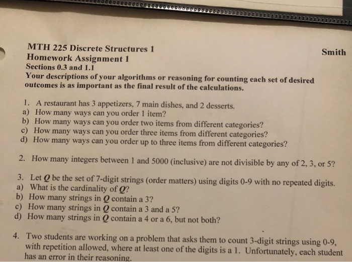 Solved Smith MTH 225 Discrete Structures 1 Homework | Chegg.com