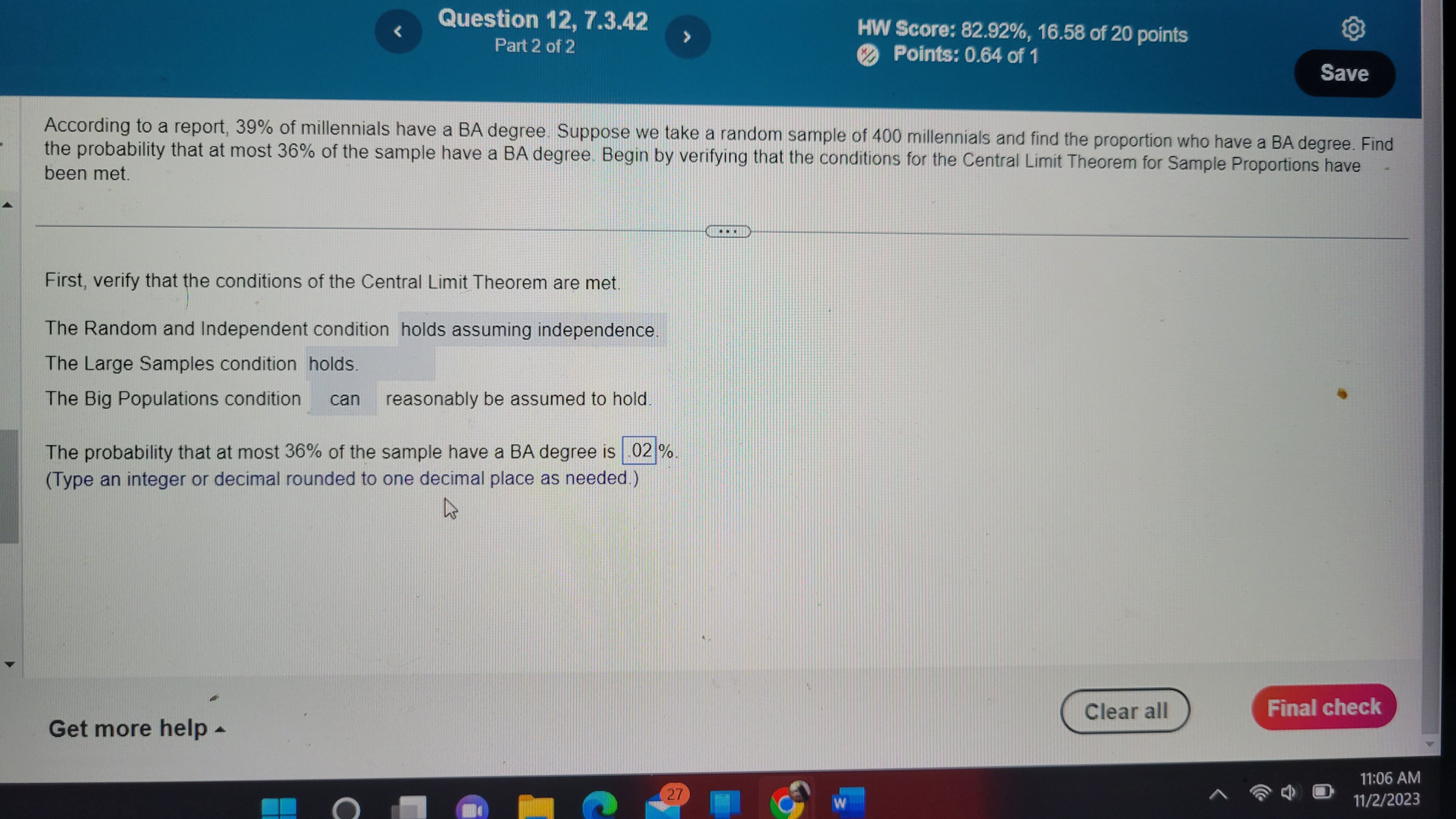 According to a report, 39% of millennials have a BA | Chegg.com