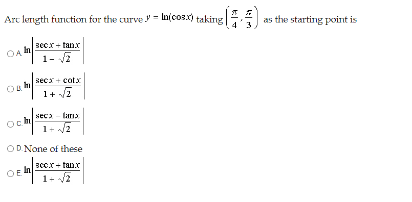 Solved 7 Arc length function for the curve y = Inícos x) | Chegg.com
