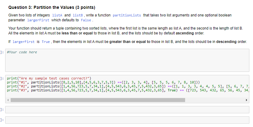 Solved Question 3: Partition the Values (3 points) Given two | Chegg.com